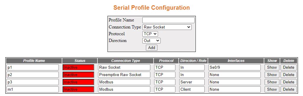 Serial Profile Configuration