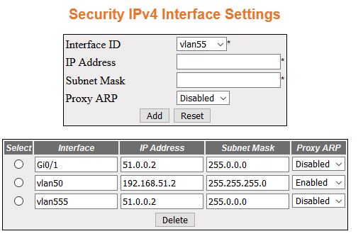 Security IPv4 Interface Settings