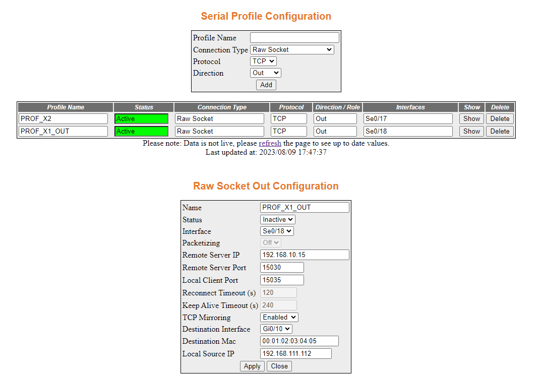 Serial Profile Configuration