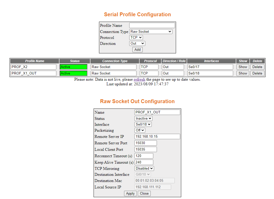 Serial Profile Configuration